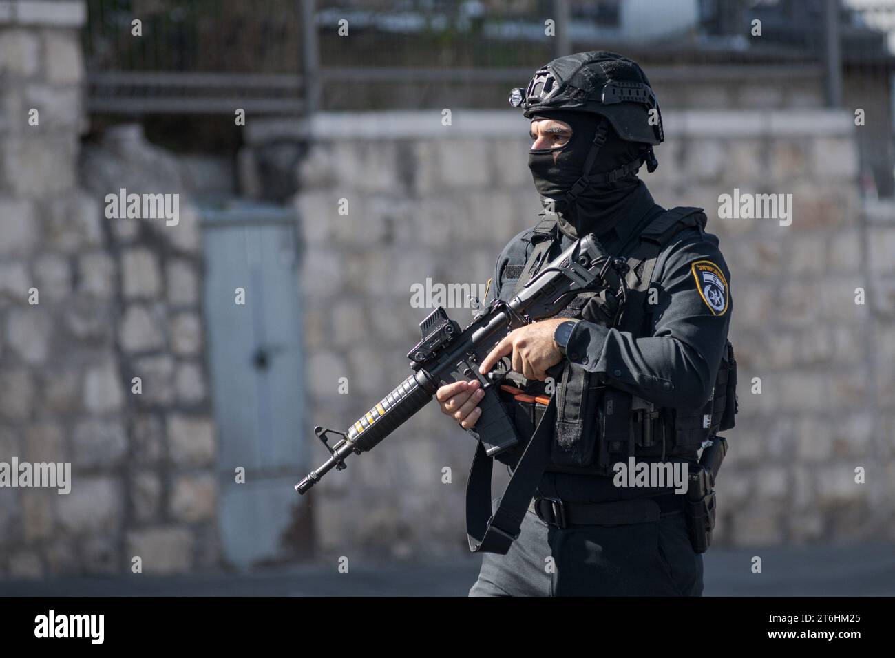Israeli policeman seen on guard around the old city of Jerusalem near ...