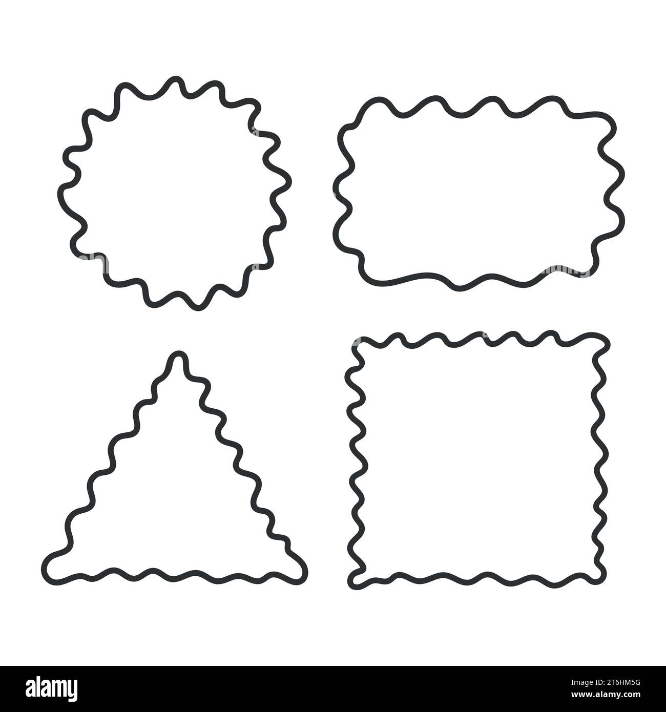 Empty wavy geometric frames. Hand drawn curvy doodle frames in circle, square, triangle shapes ...
