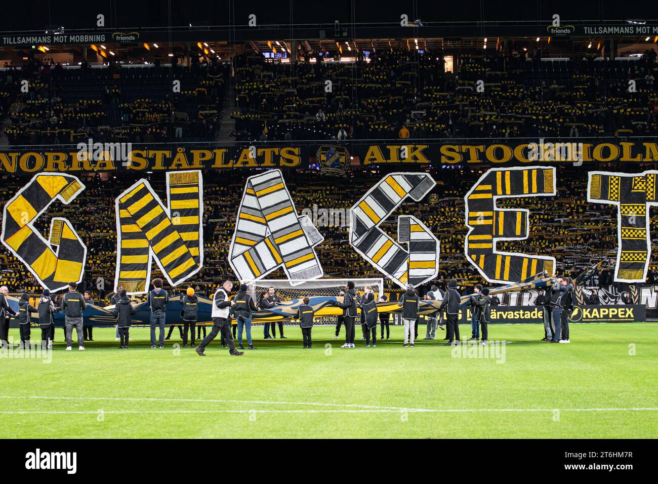 Stockholm, Sweden. 29th, October 2023. Football fans of AIK seen on the ...
