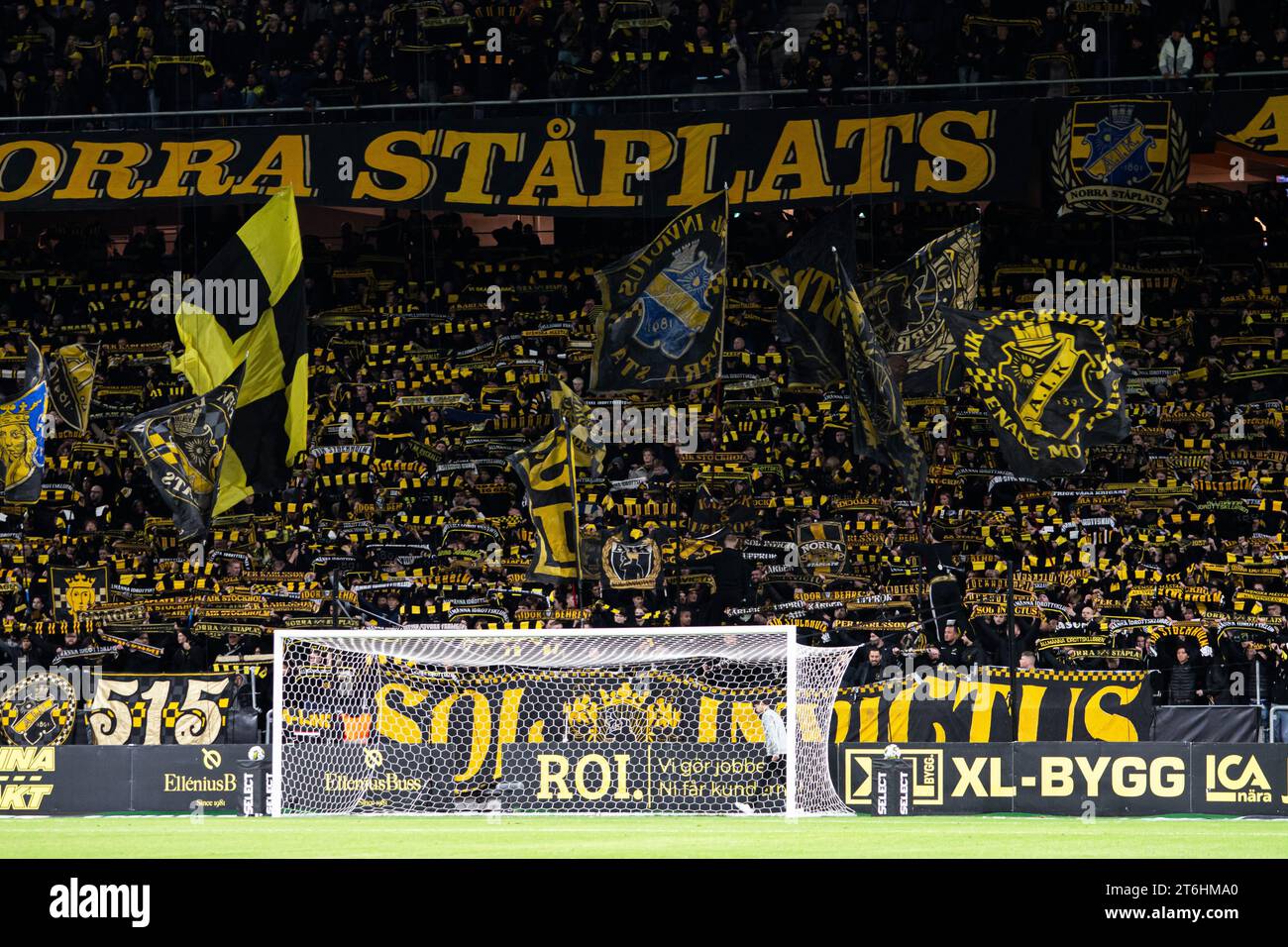 Stockholm, Sweden. 29th, October 2023. Football fans of AIK seen on the ...