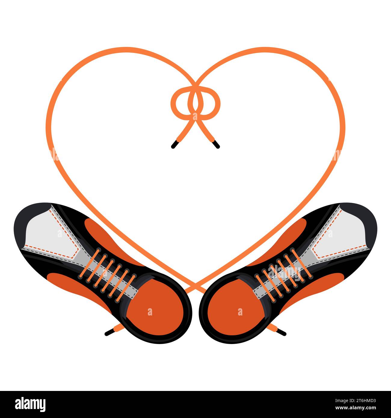 A pair of sneakers and a heart shaped shoelaces. Top view. A pair of ...
