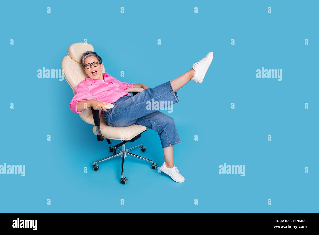 Full body photo of funky person with white grey hairdo wear stylish ...