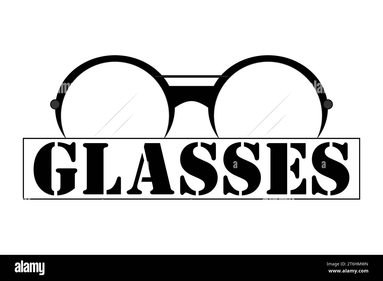 Glasses with round lenses and signboard with text. Vector template on ...
