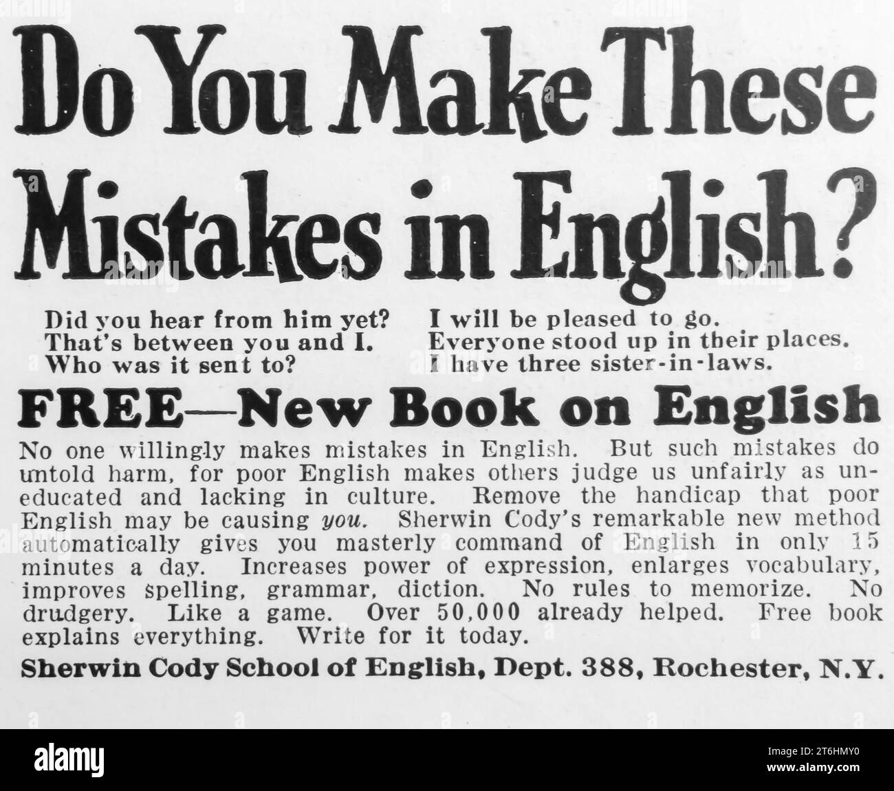 1927 Sherwin Cody School of English ad Stock Photo - Alamy