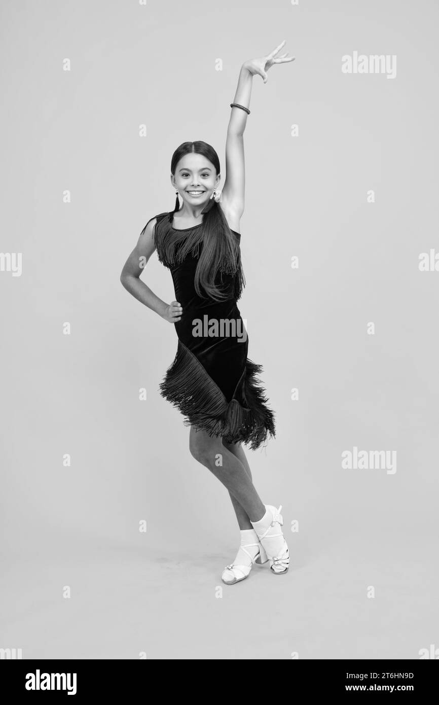 Dance school, teenager child ballroom dancer. Teen girl in ballroom ...