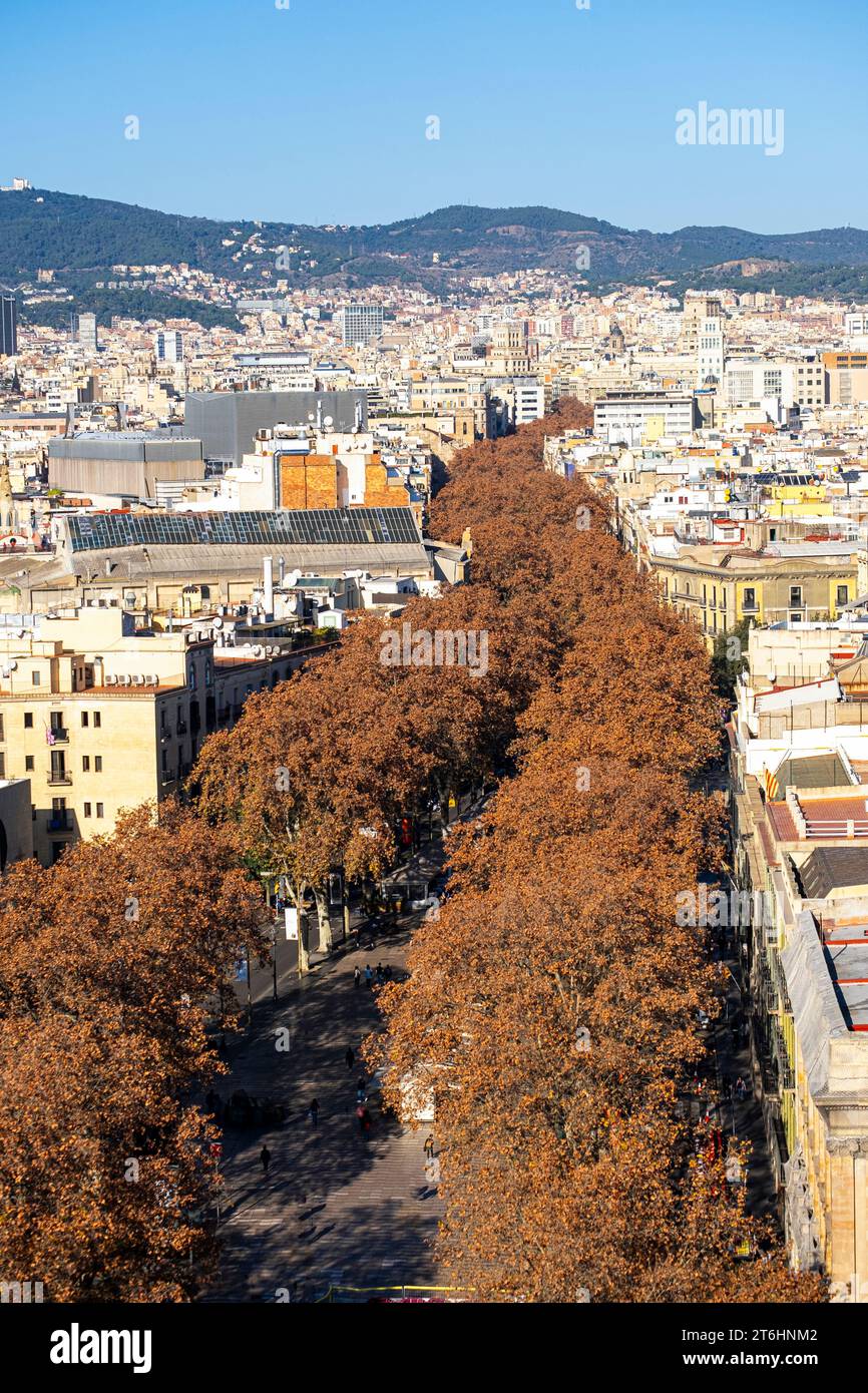 Aerial view of Las Ramblas and Barcelona in the autumn Stock Photo - Alamy