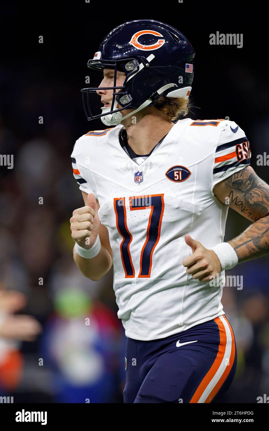 Chicago Bears quarterback Tyson Bagent (17) during an NFL football game ...