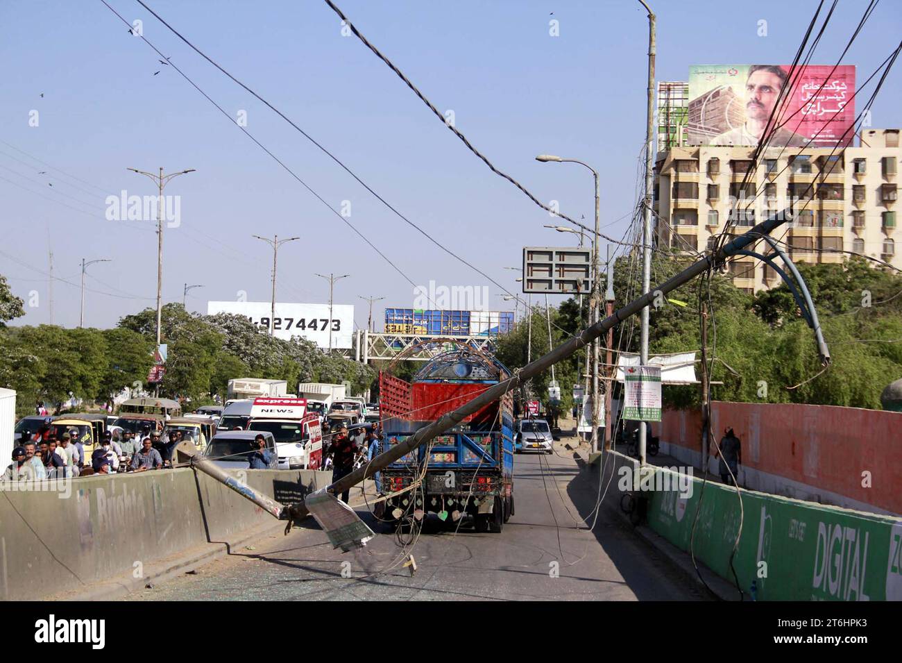 View of electric pole seen fell, which is creating problems for ...