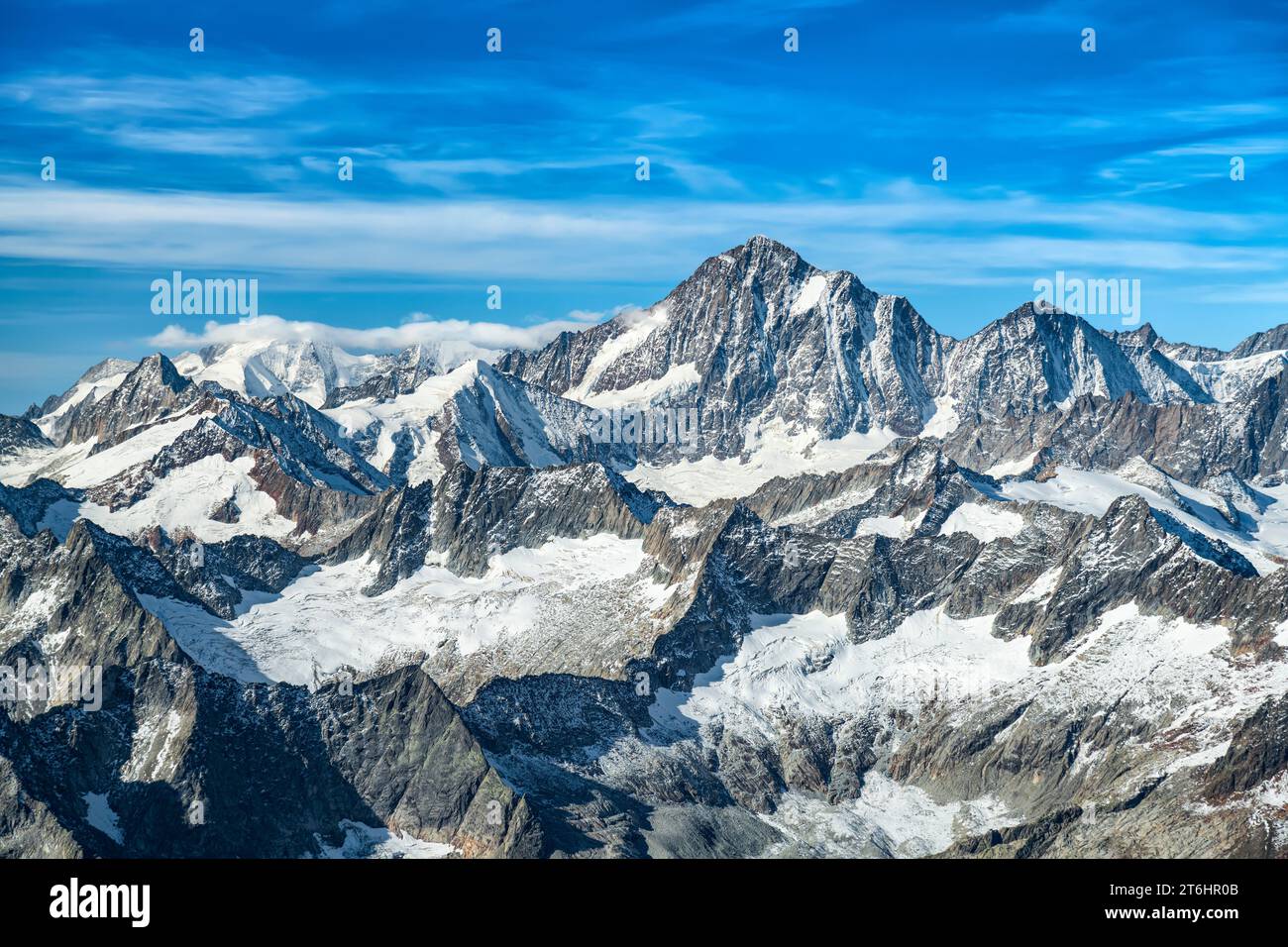 Finsteraarhorn, highest peak of Bernese Alps, in wild high mountain ...