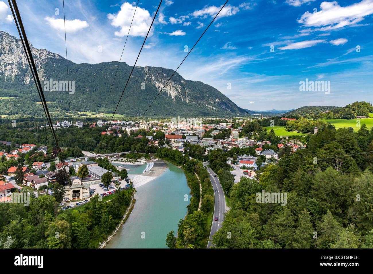 View from the gondola of the Predigstuhlbahn on Bad Reichenhall and ...