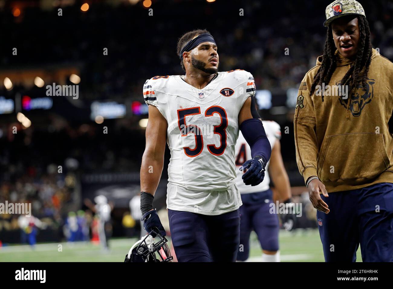 Chicago Bears linebacker T.J. Edwards (53) before an NFL football game ...