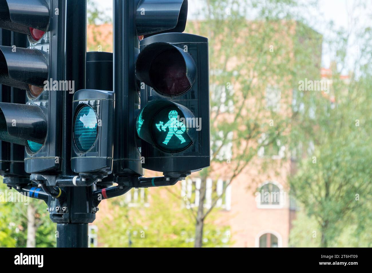 Denmark, Jutland, Aarhus, pedestrian traffic light, viking, green Stock ...