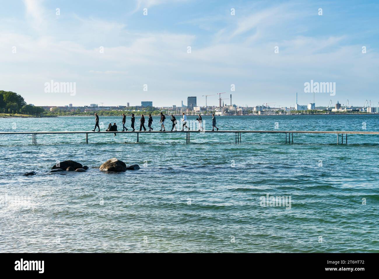 Denmark, Jutland, Aarhus, Baltic Sea beach, "The infinite bridge ...
