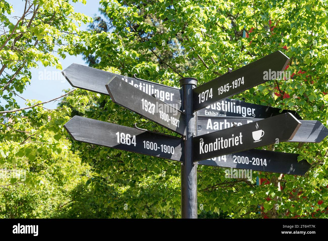 Denmark, Jutland, Aarhus, open air museum, "Den Gamle By", signpost ...