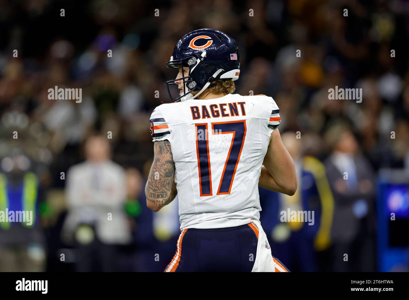 Chicago Bears quarterback Tyson Bagent (17) during an NFL football game ...