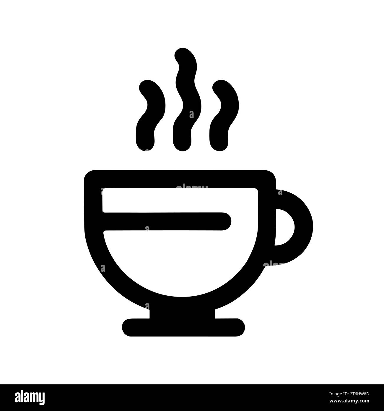 Coffee cup icon. Black icon of a steaming coffee cup in flat design on ...