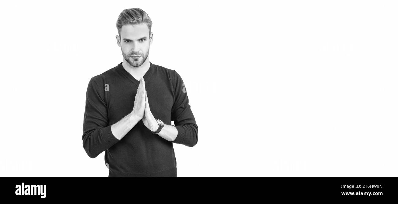 Guy hands together praying Cut Out Stock Images & Pictures - Alamy