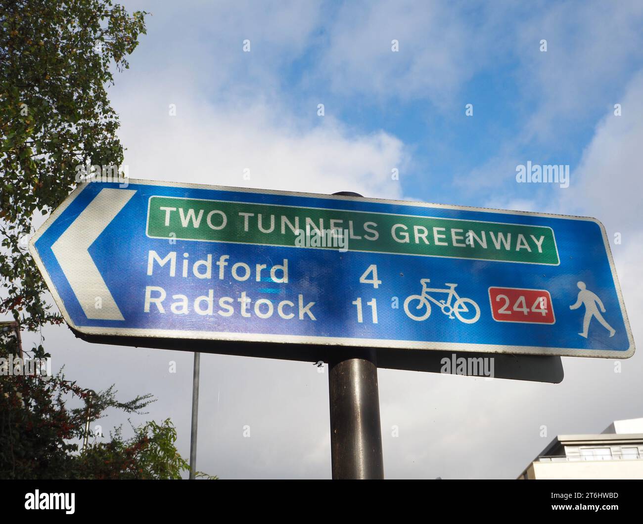 Sign at Bellotts Road Bath on the Two Tunnels Greenway cycle walkway ...