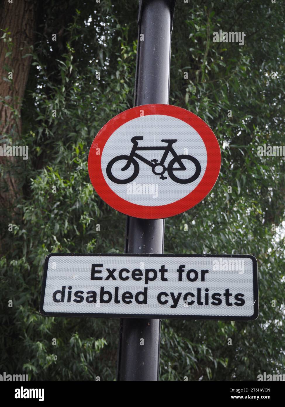 No cycling except disabled cyclists sign, Fieldings Road footbridge ...