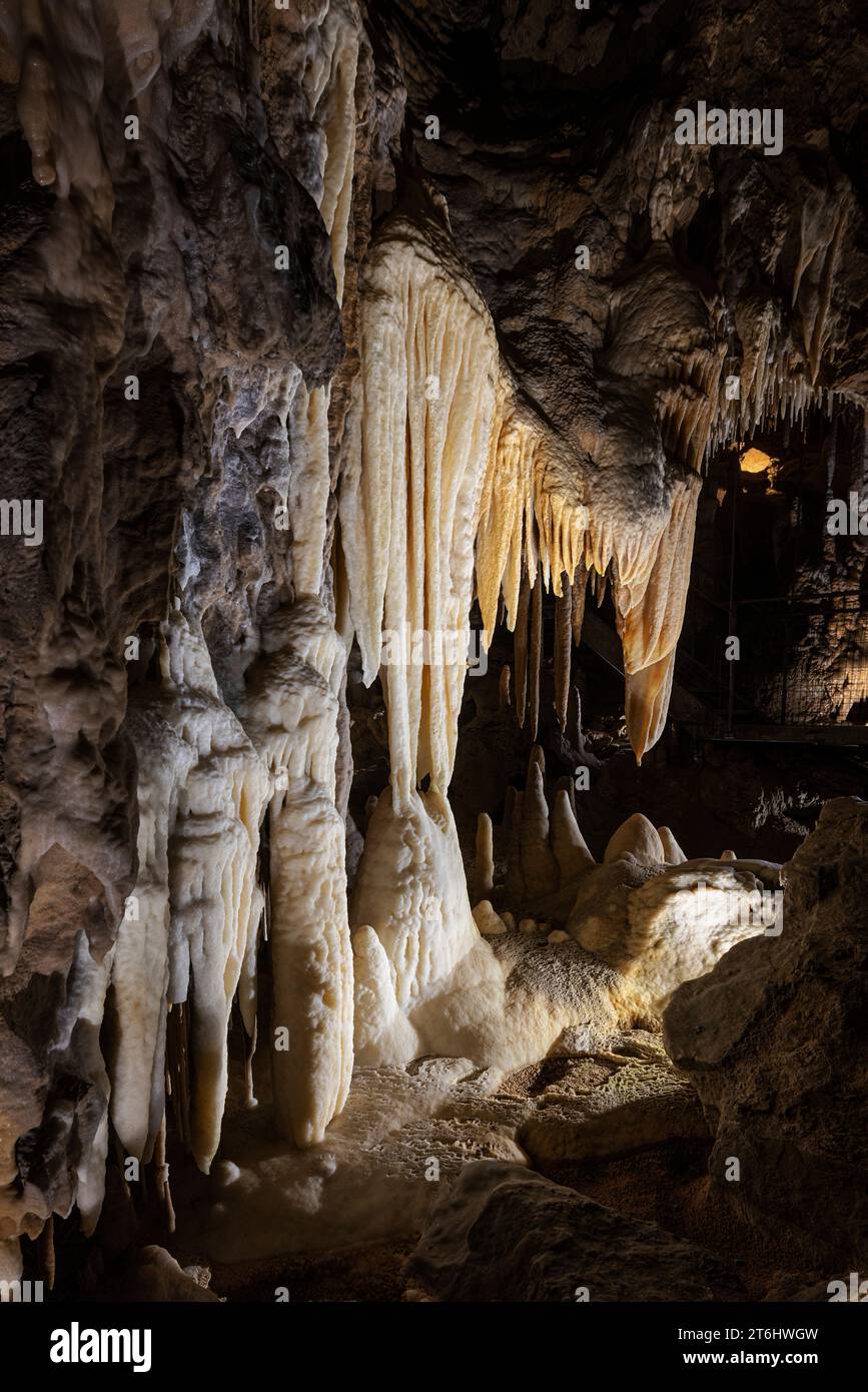 Stalactite formations in the Grandes Canalettes cave. Villefranche-de ...