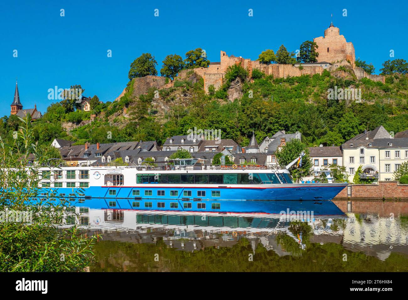 Ship dock, Staden lower town and castle, Saarburg, Saar, Saar Valley, Saar-Hunsrück Nature Park ...