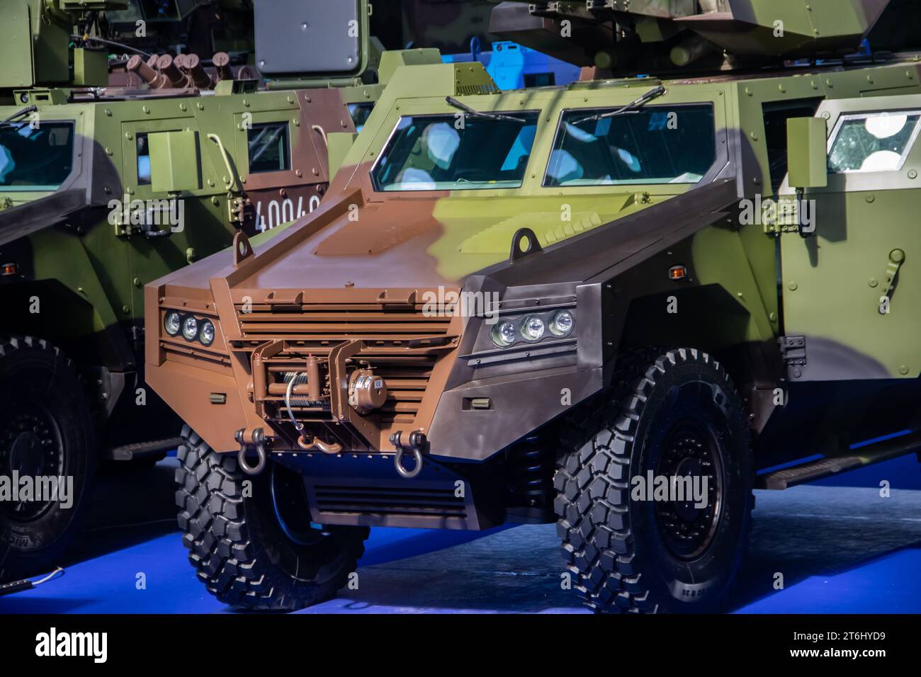Armored combat vehicle painted in camouflage colors, armed with lethal ...