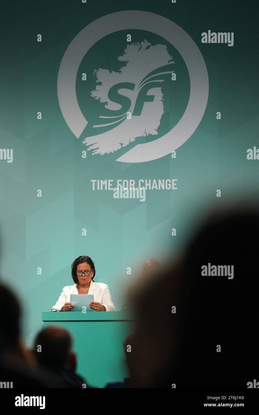 Sinn Fein leader Mary Lou McDonald at the Sinn Fein Ard Fheis at the Technological University of ...