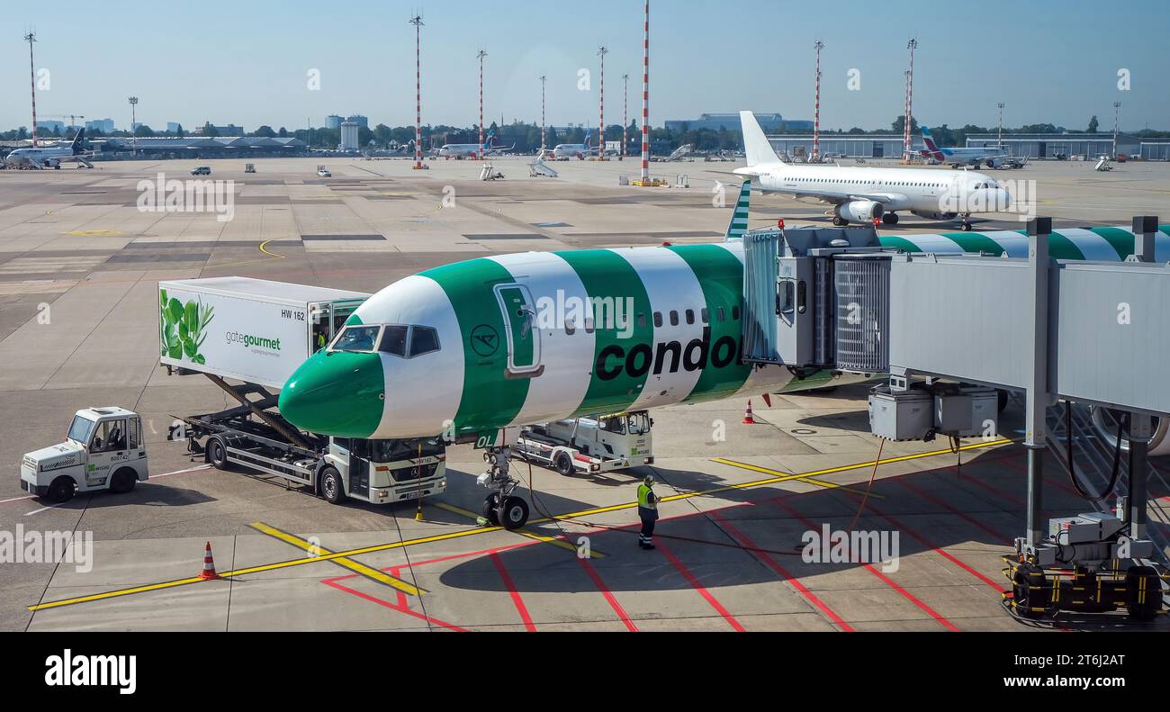 Condor airplane at the gate of dus dusseldorf airport hi-res stock ...