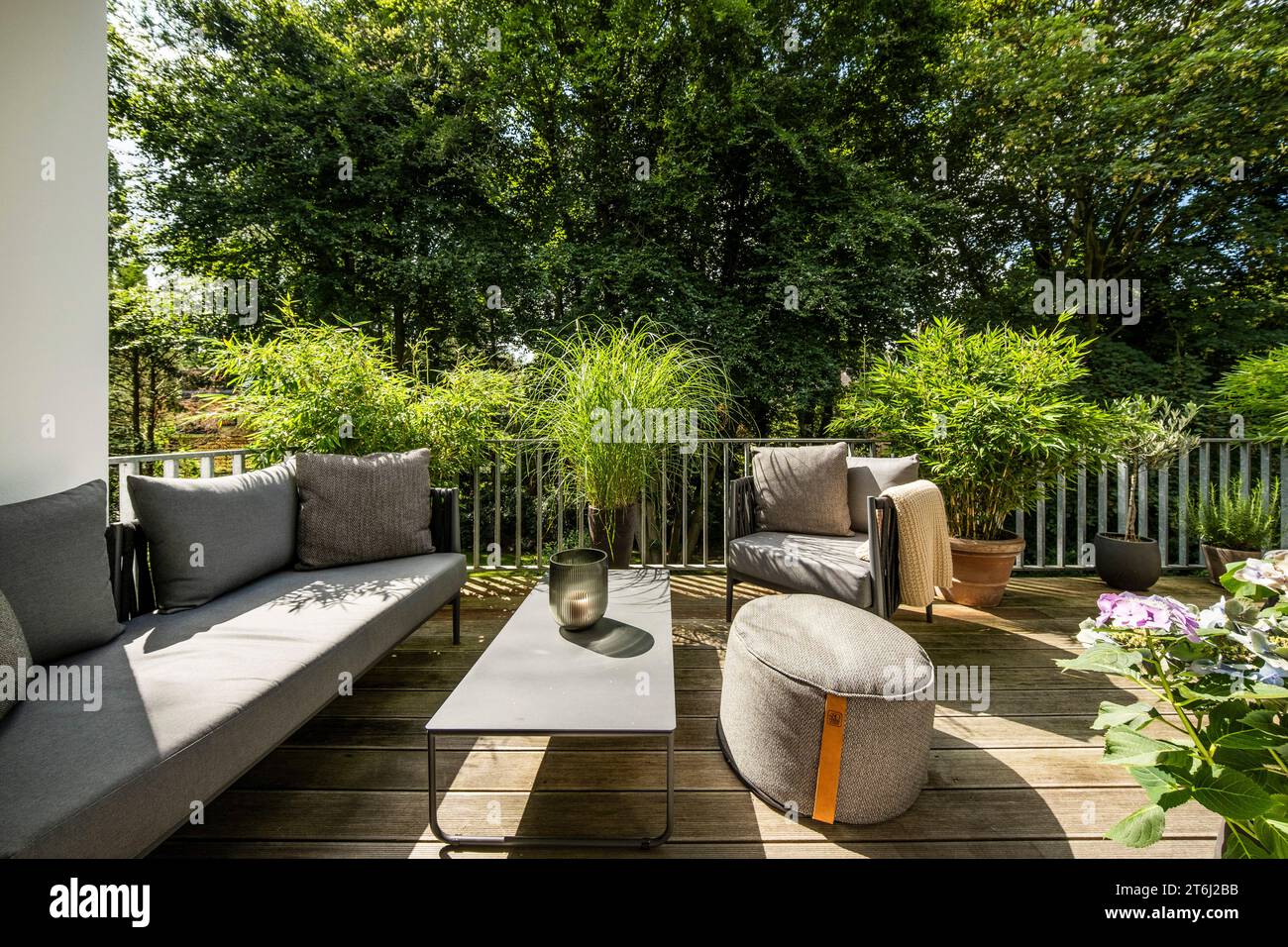 Balcony with modern lounge furniture and plants Stock Photo - Alamy