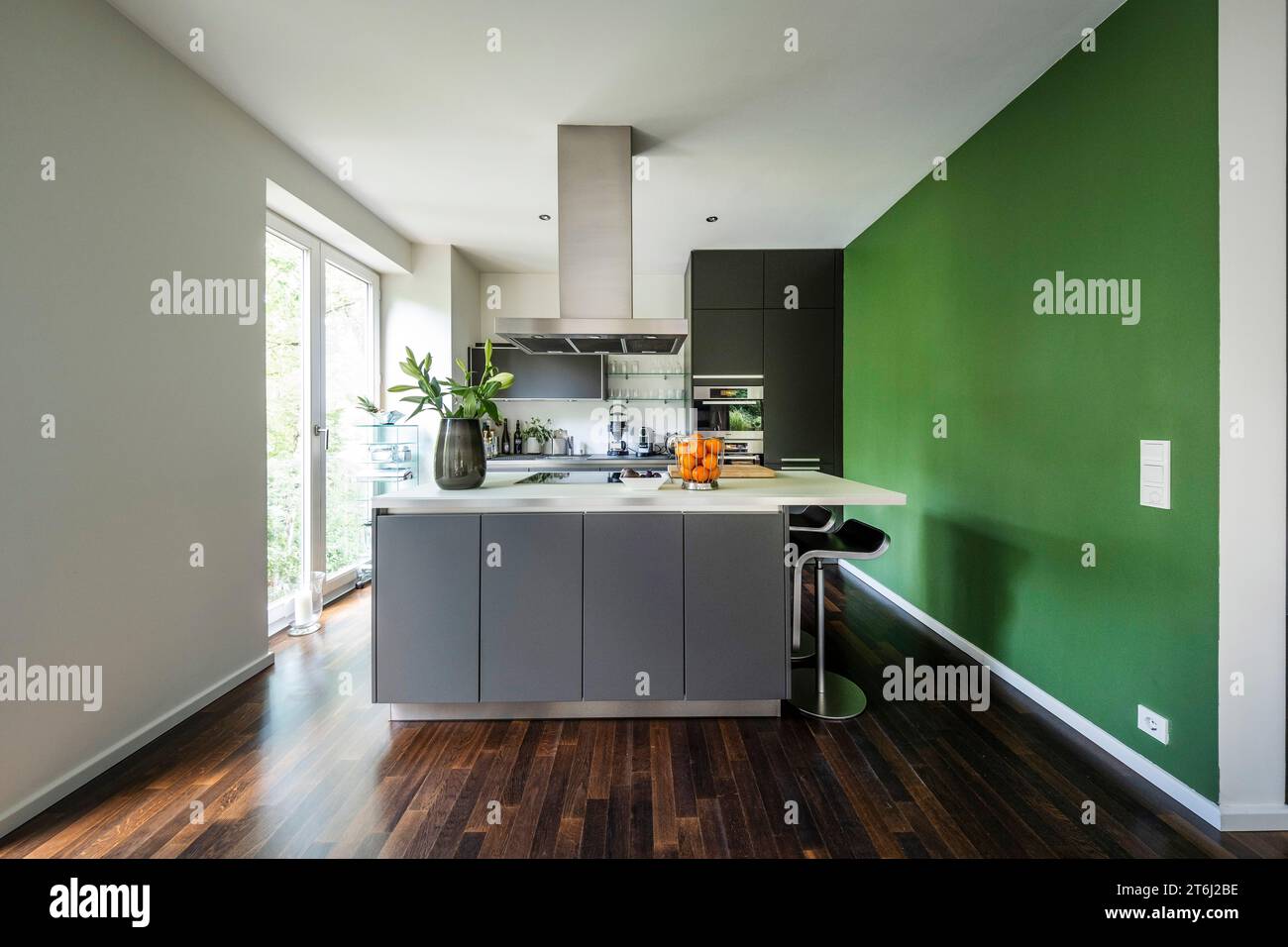 Modern apartment, interior view, kitchen area with extractor fan Stock ...