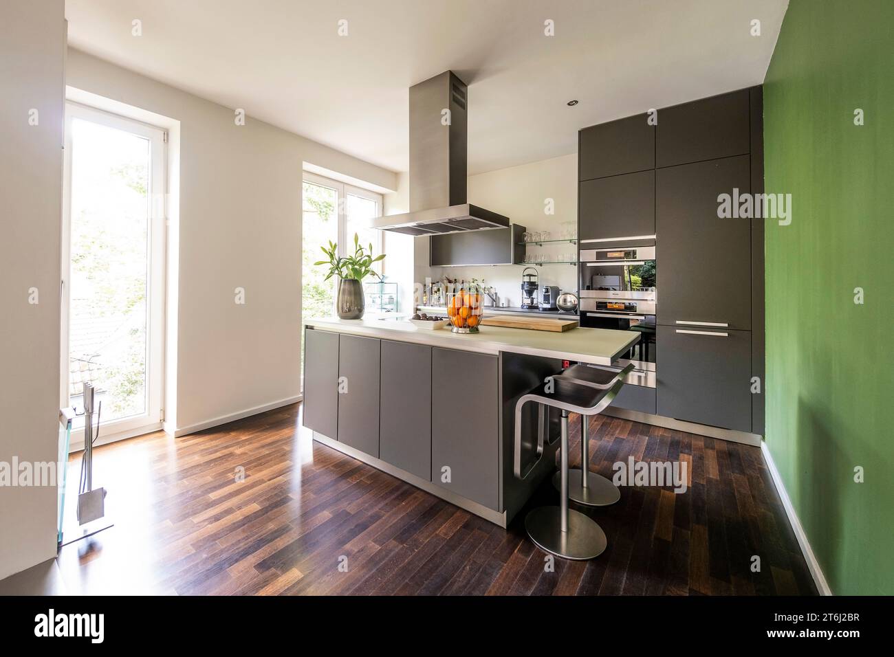 Modern apartment, interior view, kitchen area with extractor fan Stock ...