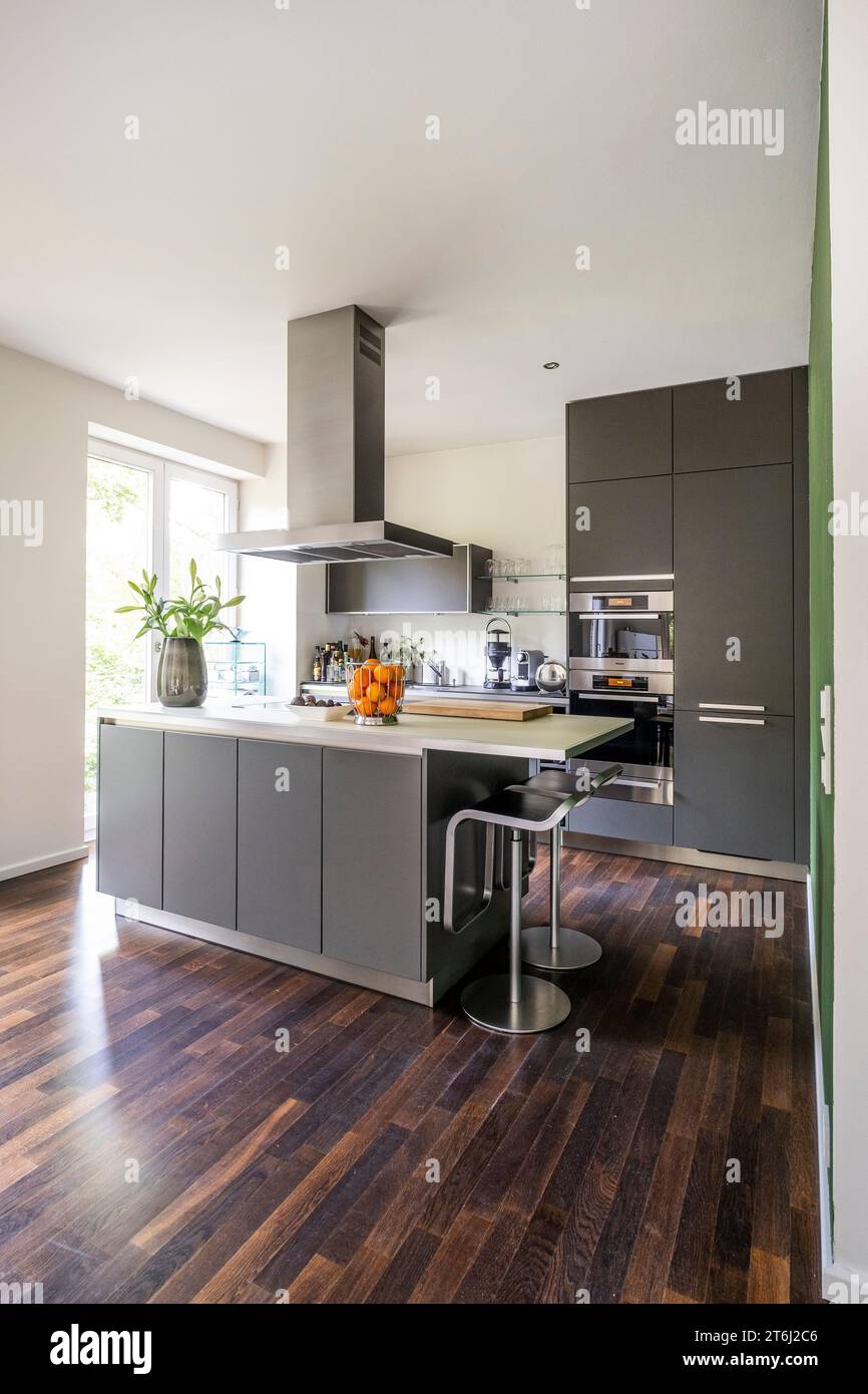 Modern apartment, interior view, kitchen area with extractor fan Stock ...