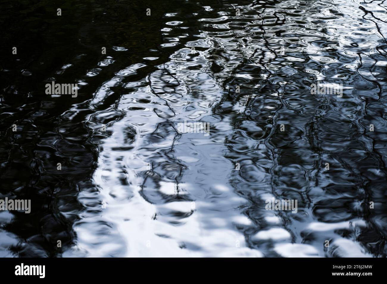 small waves, light reflexes and reflections on the water surface of a ...