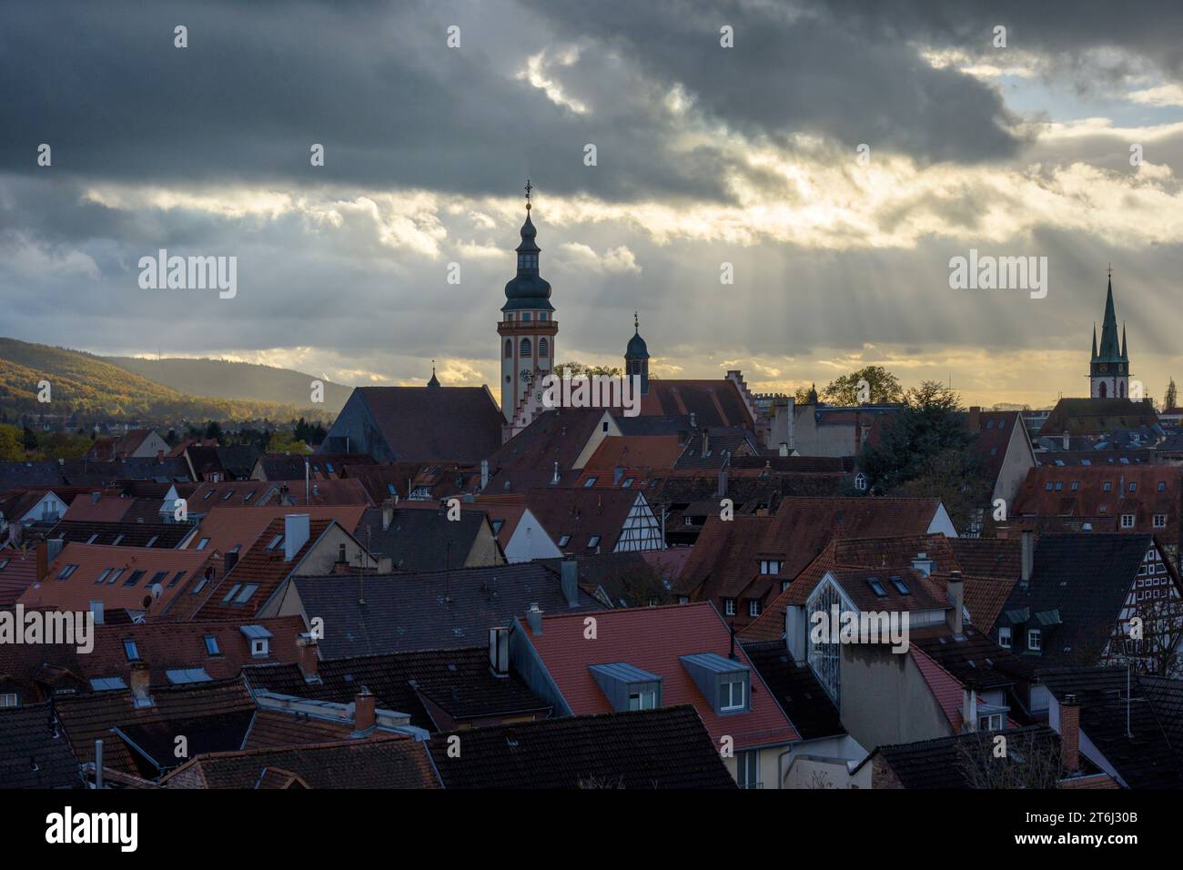 Germany, Baden-Wuerttemberg, Karlsruhe, old town silhouette of Durlach ...