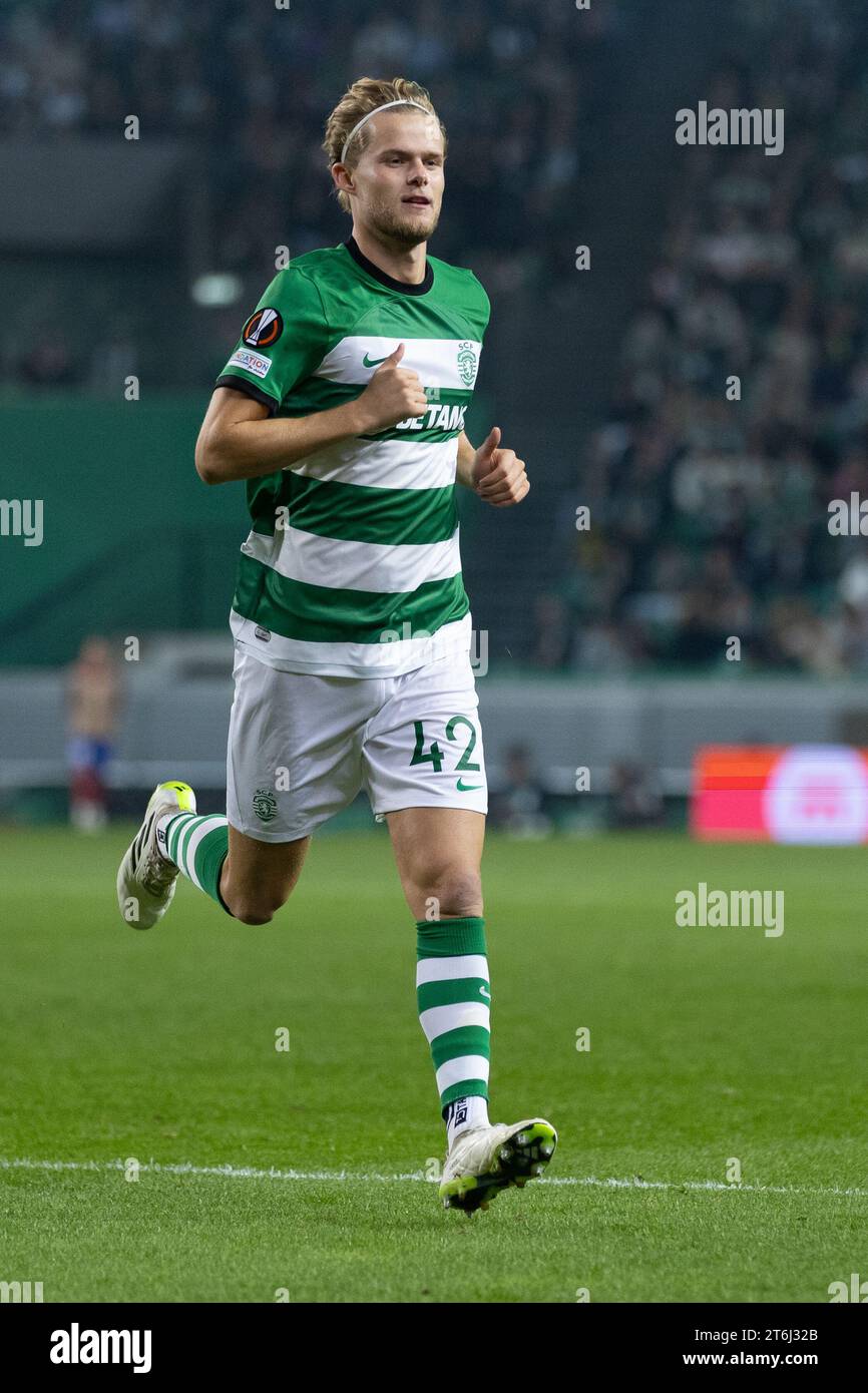 November 09, 2023. Lisbon, Portugal. Sporting's midfielder from Denmark ...