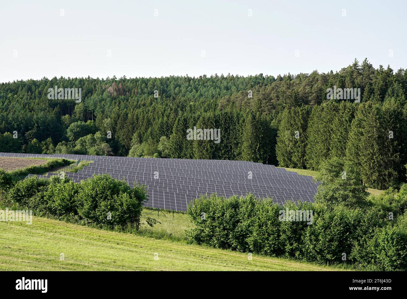 Germany, Bavaria, Upper Bavaria, Altötting county, agriculture, field with photovoltaics, forest ...