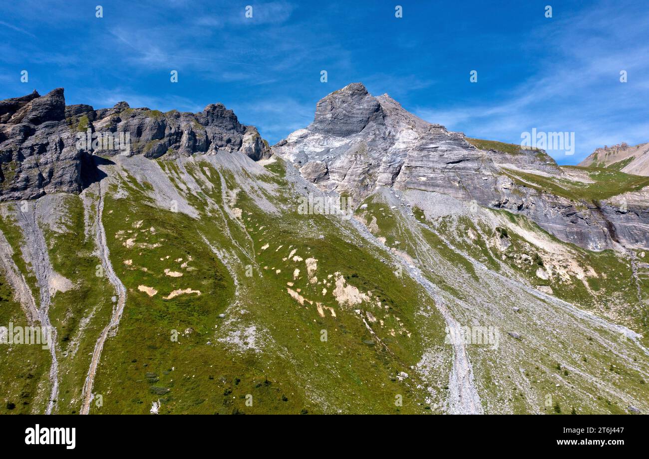 Alpine landscape with peak Six Noir, La Saille, Ovronnaz, Valais ...