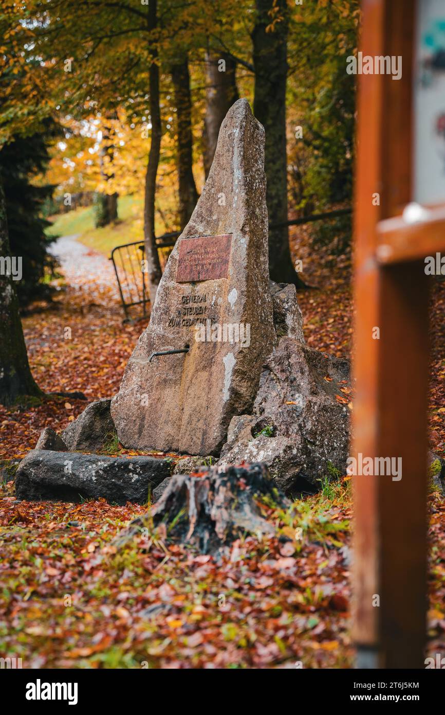 Spitzer stone fountain in the spa gardens near Herbst, Bad Wildbad ...