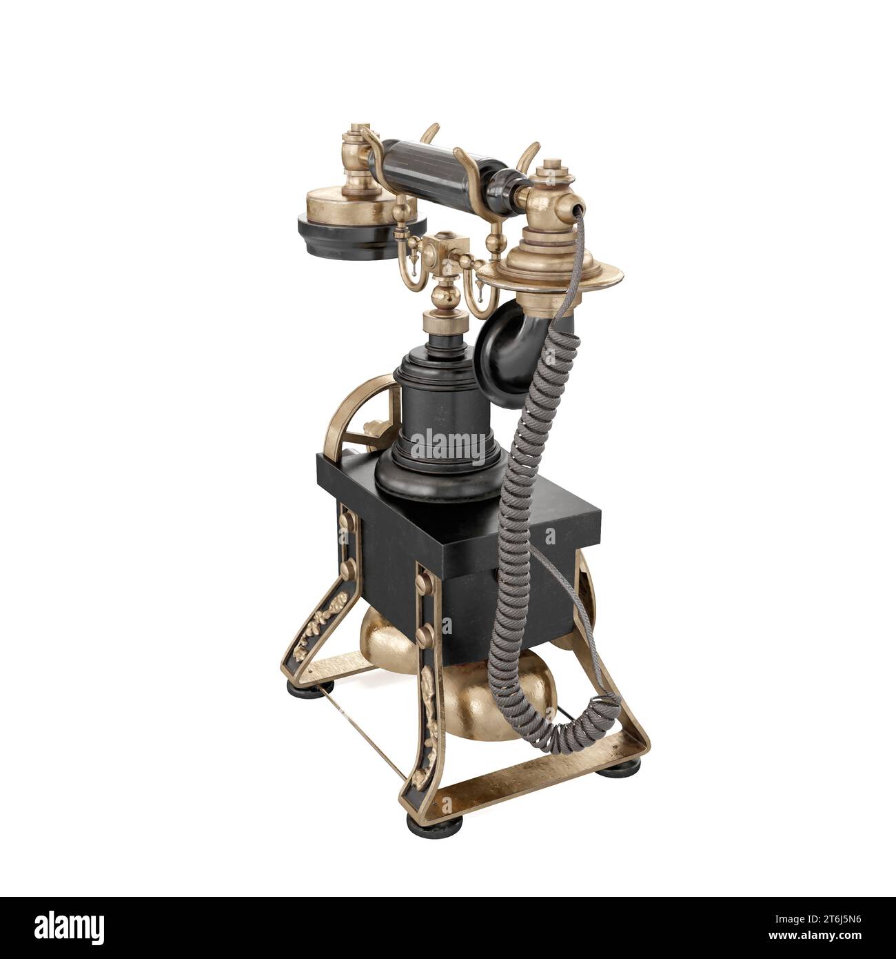 This photo set features a vintage-style rotary dial telephone, standing ...