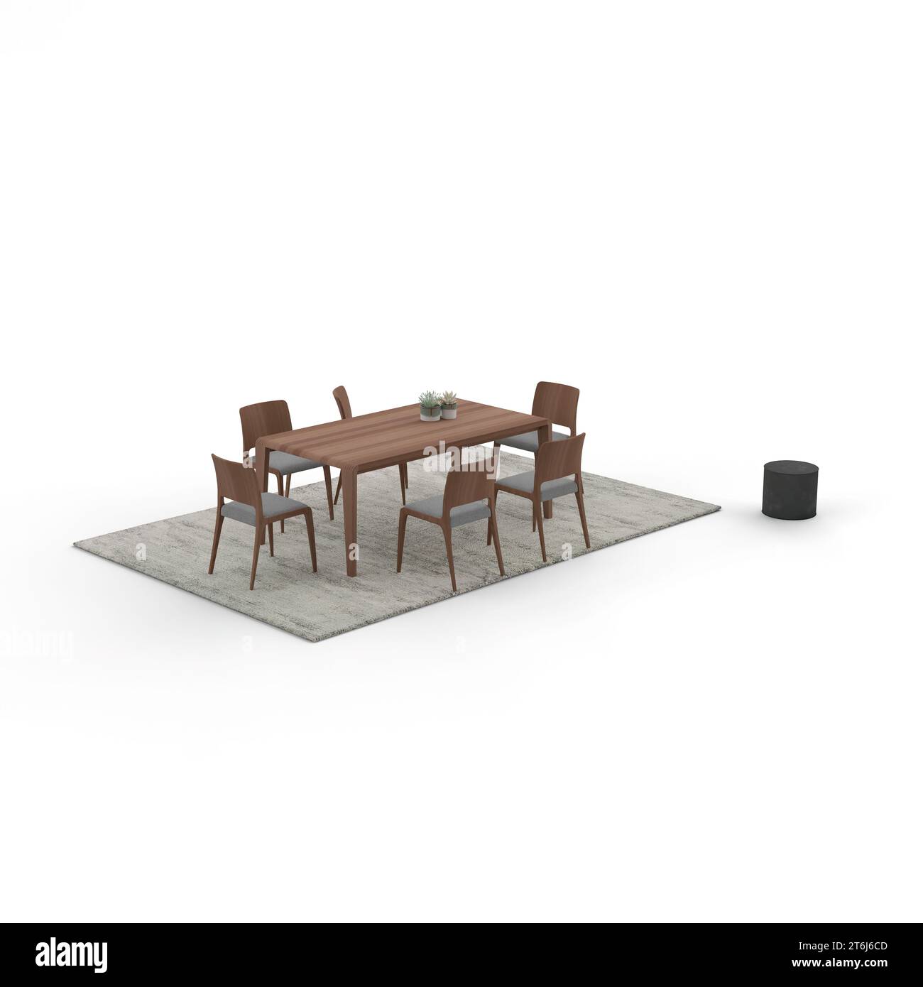 A realistic 3D rendering of an outdoor dining set featuring a table and ...
