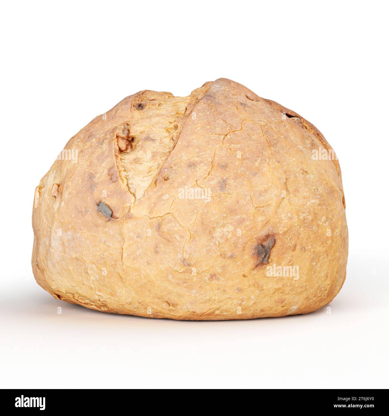 A freshly baked loaf of bread on a white background tabletop, ready to ...