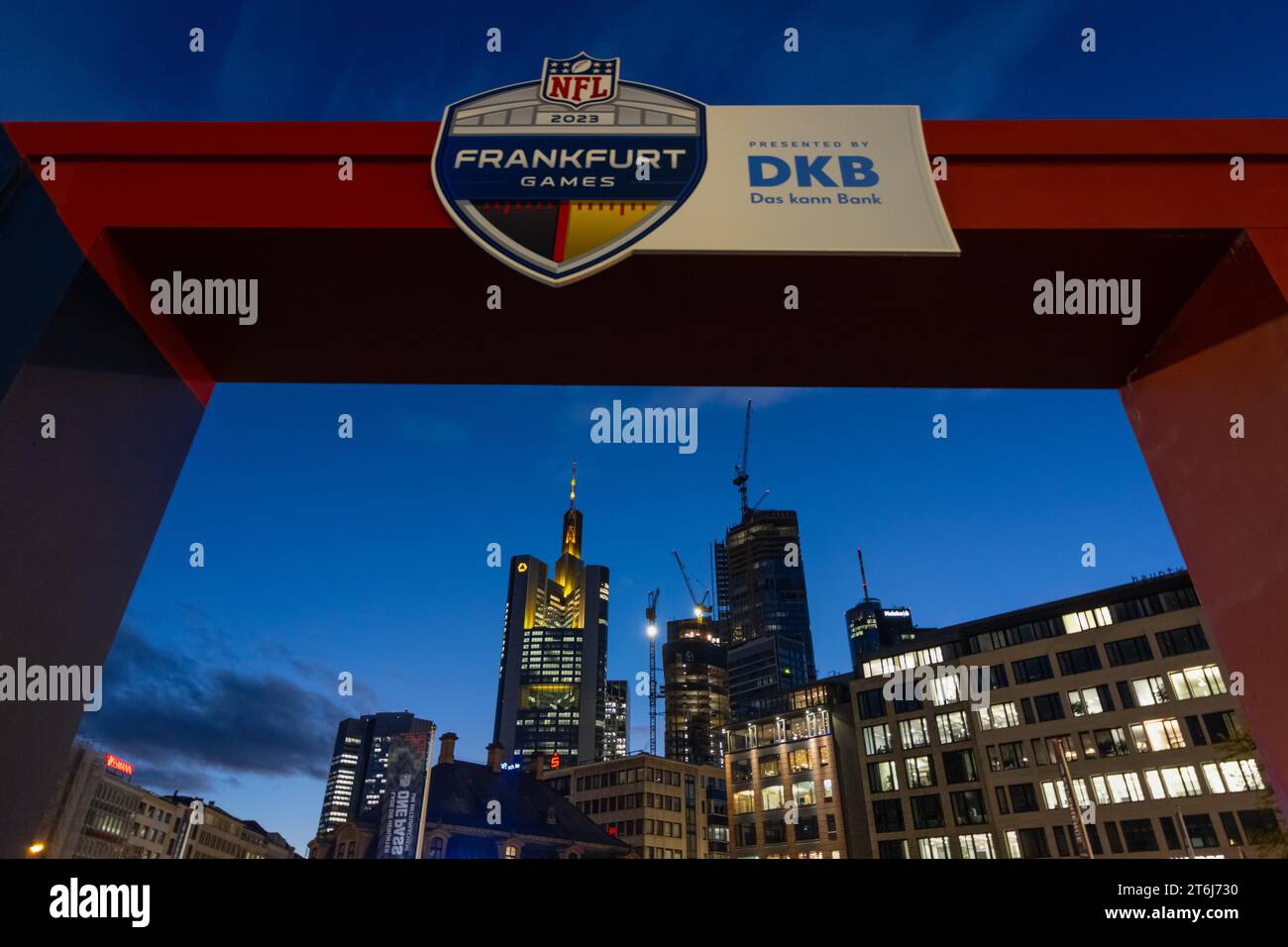 A frame with the inscription NFL FRANKFURT GAMES 2023 spans the ...