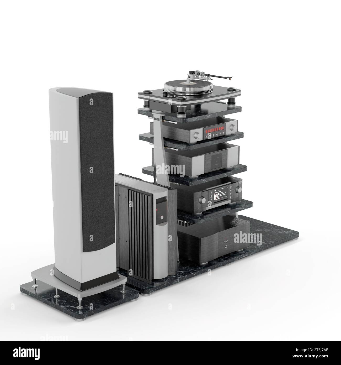 Set of four electronic audio equipment in various styles, including ...