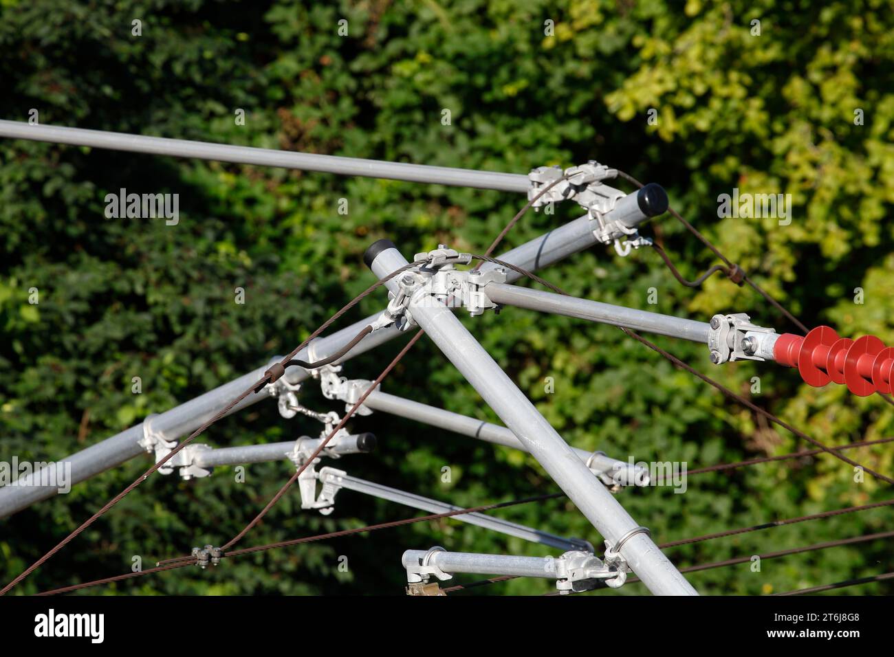Power line, power pylons, railway system Stock Photo - Alamy