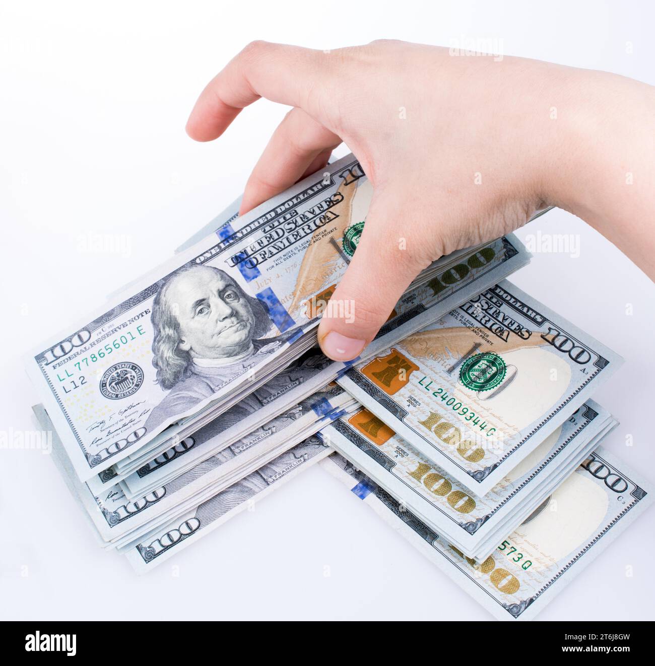 Human hand holding American dollar bill as money isolated on white ...