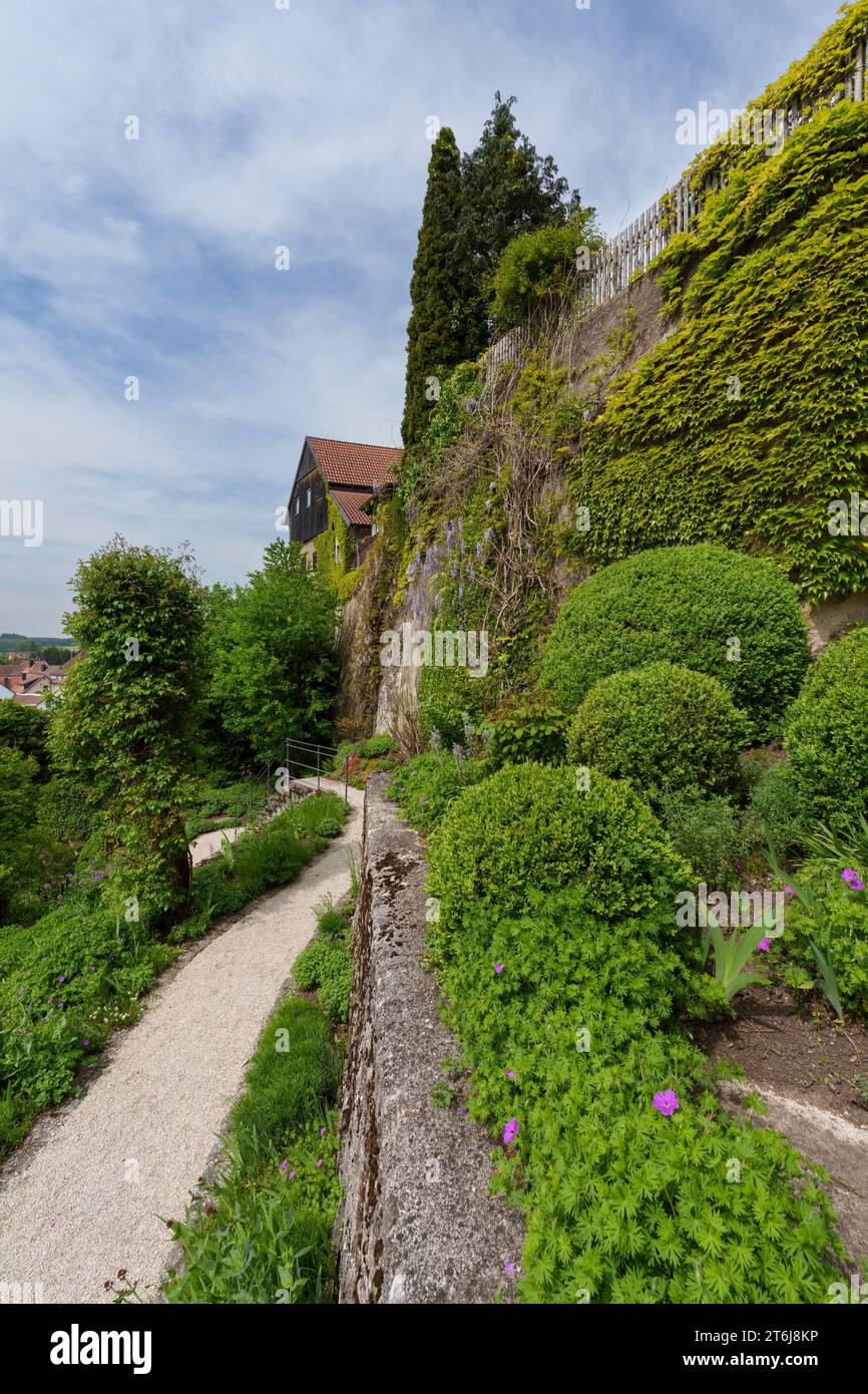 The terraced gardens at the city wall of the historic old town of ...
