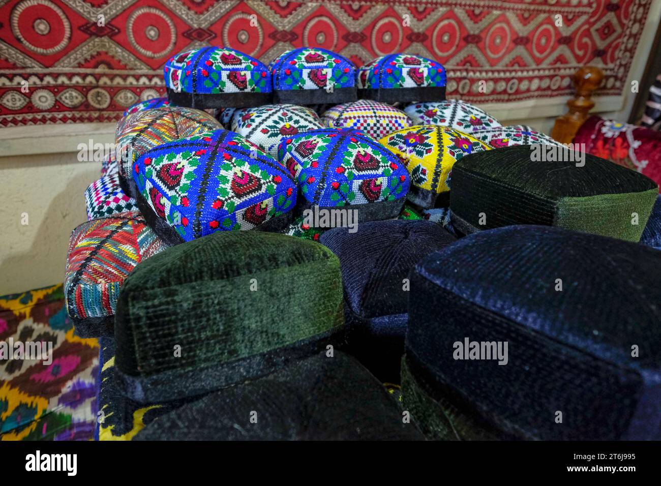 Kokand, Uzbekistan - October 25, 2023: Traditional Uzbek hats in a ...