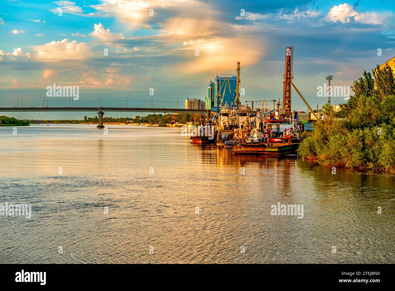 Volga in Astrakhan central cargo port Stock Photo - Alamy