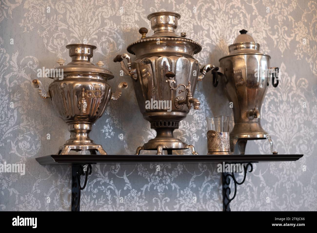 Different Samovars (English: self-brewer) used to make hot water for ...