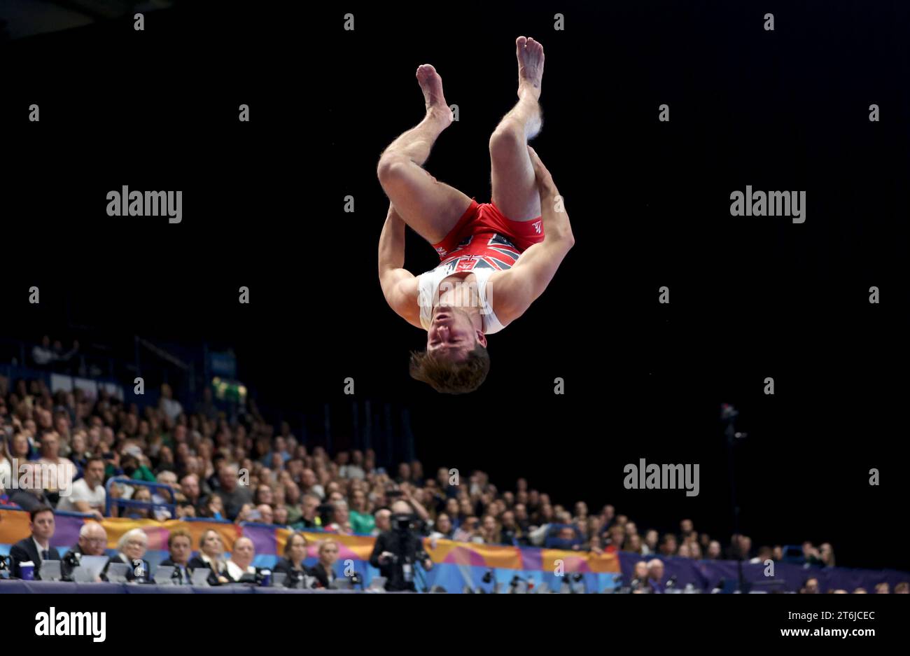 Great Britain's Jaydon Paddock competes in the Men's Tumbling Team ...